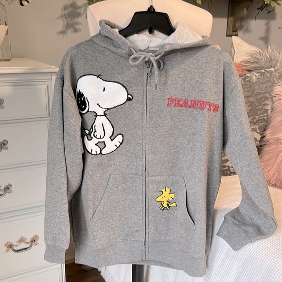 Peanuts | Jackets & Coats | Snoopy Peanuts Sweat Jacket Gray Full Zip ...